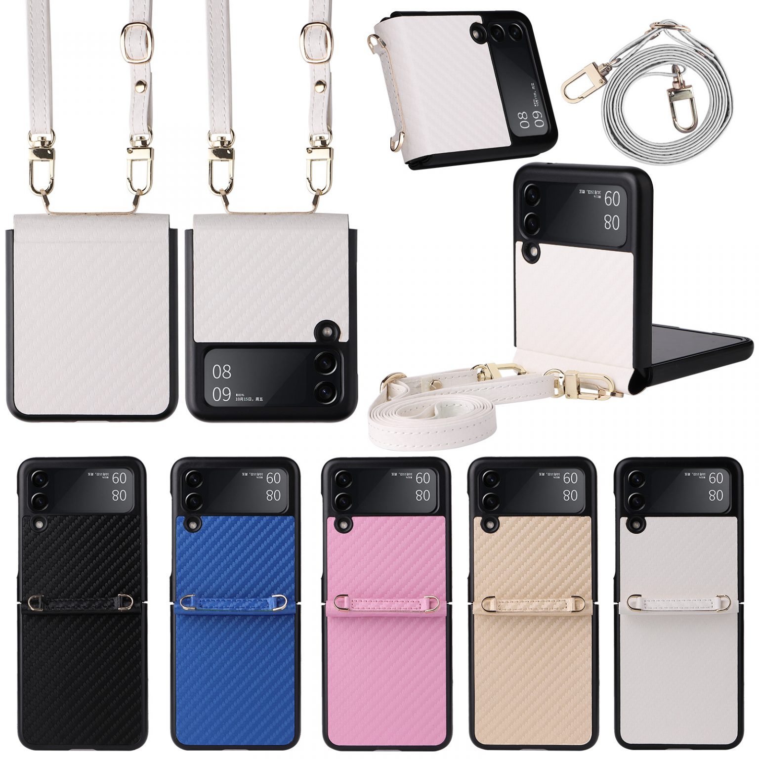 Crossbody Shoulder Strap Matte Fiber Samsung Galaxy Z Flip3 Case – wowacase