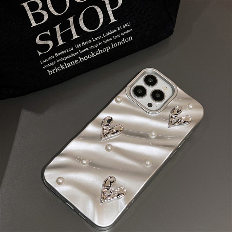 Water Ripple Silver iPhone Case With Hearts And Pearls – wowacase